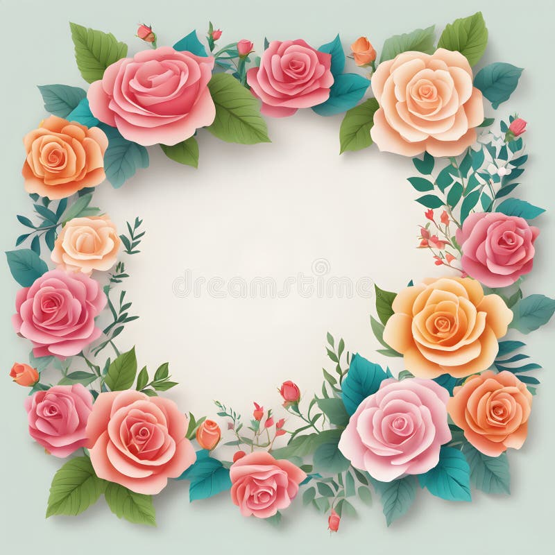 Colorful Flower Rose Frame Background. Generative AI. Stock ...