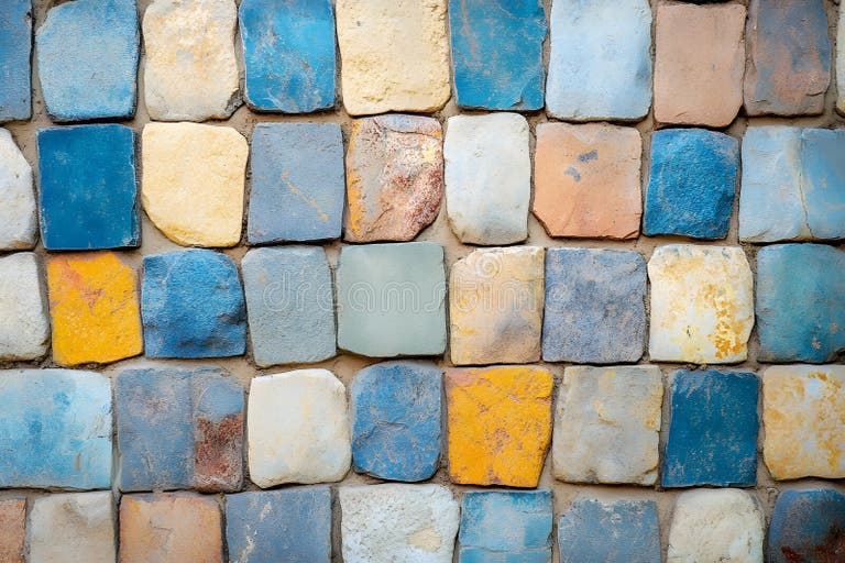 Generative AI Colorful Rectangular Stone Wall with Rustic Irregular ...