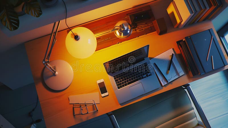 Generative AI Comfortable Place of Work Closeup Top View of Comfortable ...