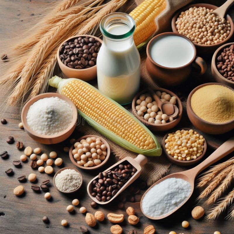 Generative Ai: Commodity with Whole Grain, Ears of Wheat, Milk, Coffee Bean, Corn, Soybeans ...