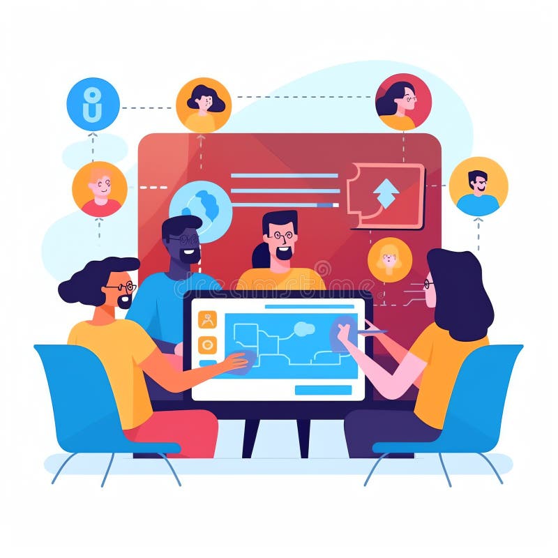 Generative AI Computer with Group of- Stock Illustration - Illustration ...