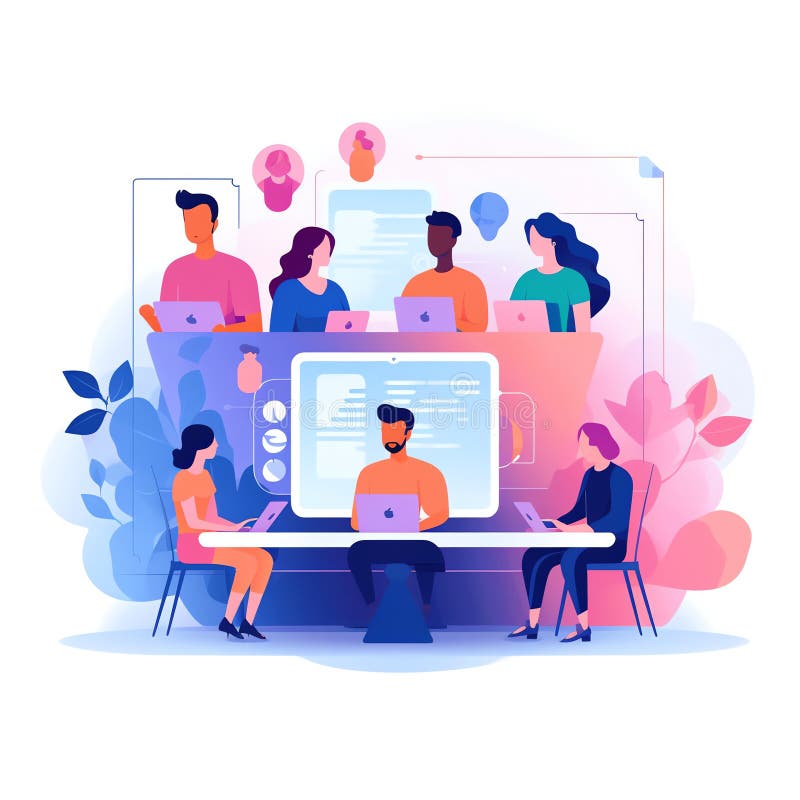 Generative AI Computer with Group of- Stock Illustration - Illustration ...