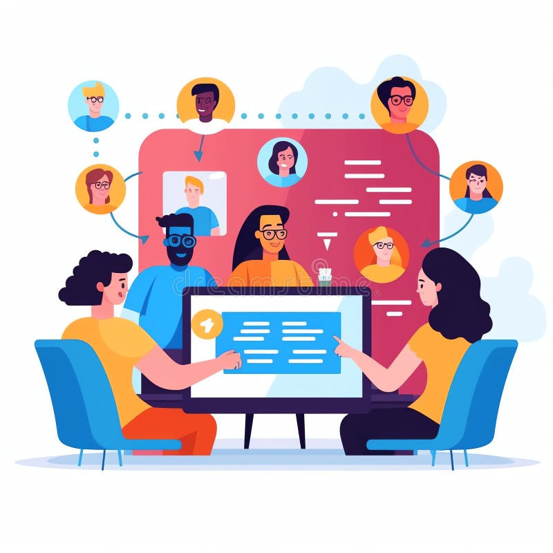 Generative AI Computer with Group of- Stock Illustration - Illustration ...