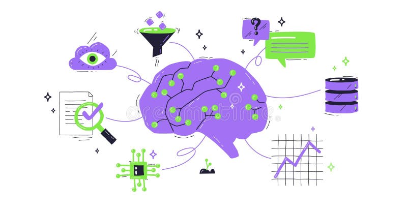 Generative AI Concept with a Brain, Cloud, and Data Nodes, ... Stock ...