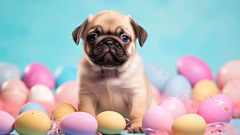 Generative AI Concept of Catholic Easter and Pets. a Charming Pug Puppy ...