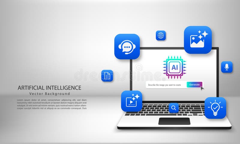 Generative AI Concept. Tools for Generated Icons on a Laptop. Generate ...
