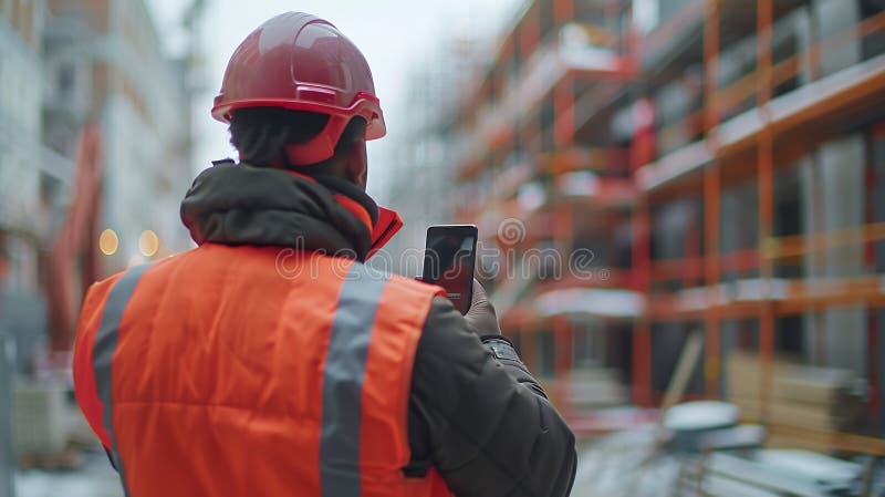 Generative AI Construction Engineer Using Mobile Smart Phone on Site ...