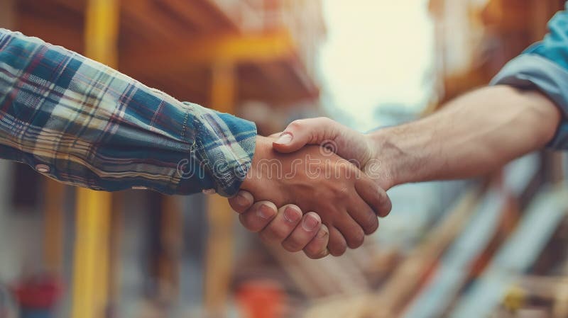 Generative AI Construction Worker and Contractor Client Shaking Hands ...