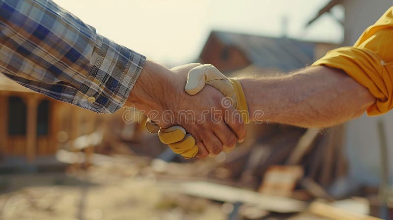 Generative AI Construction Worker and Contractor Client Shaking Hands ...