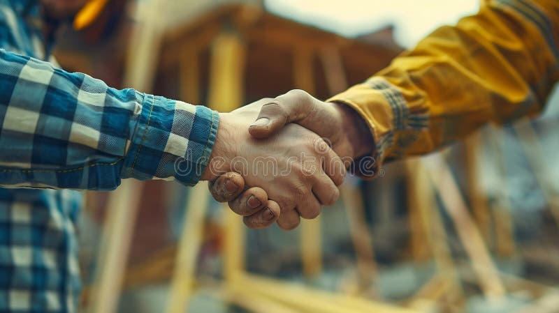 Generative AI Construction Worker and Contractor Client Shaking Hands ...
