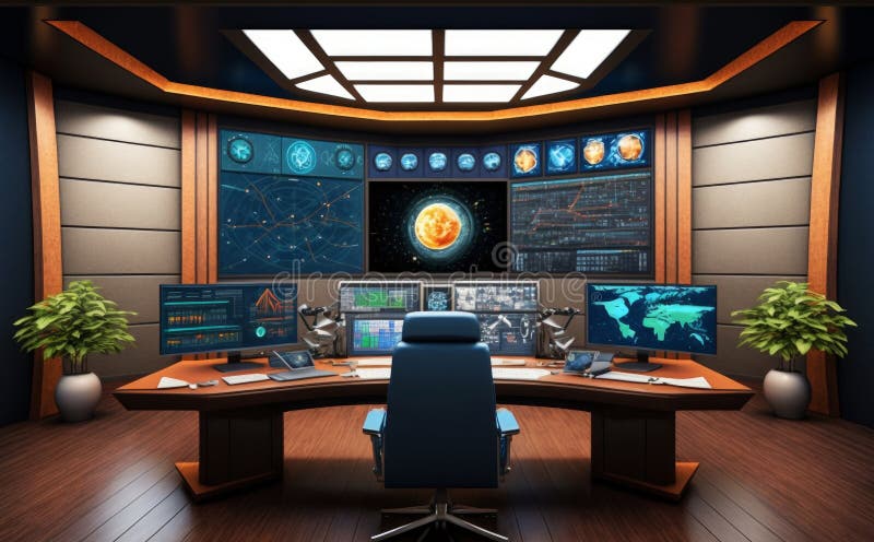 Generative AI of a Control Room with a Lot of Monitors and Screens ...