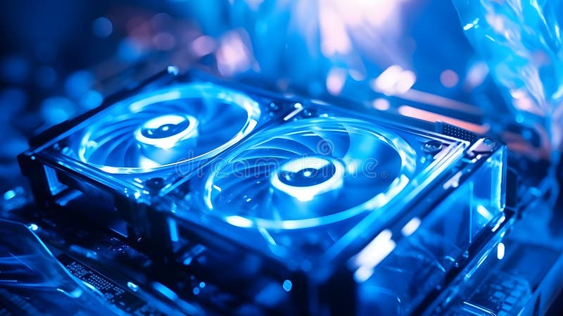 Generative AI Cooler Fan on Graphics Video Card, Close-up in Bright ...