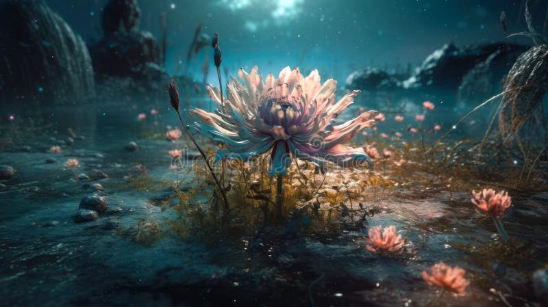 Flower Fades Digital Manipulation with Grass Withers Stock Illustration ...