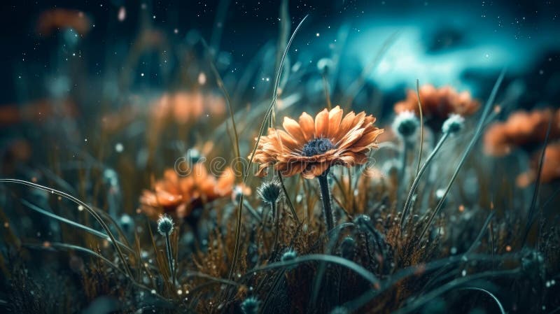 Flower Fades Digital Manipulation with Grass Withers Stock Illustration ...