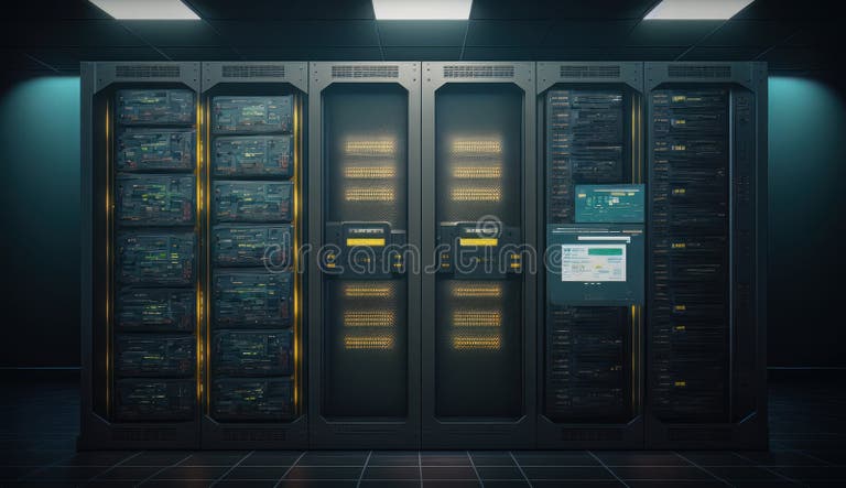 A Room Full of Digital Server Racks, Digital Data Transfer To Data ...