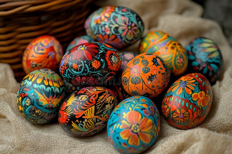 Generative Ai Creates a Close-Up of Vibrant Painted Easter Eggs with ...