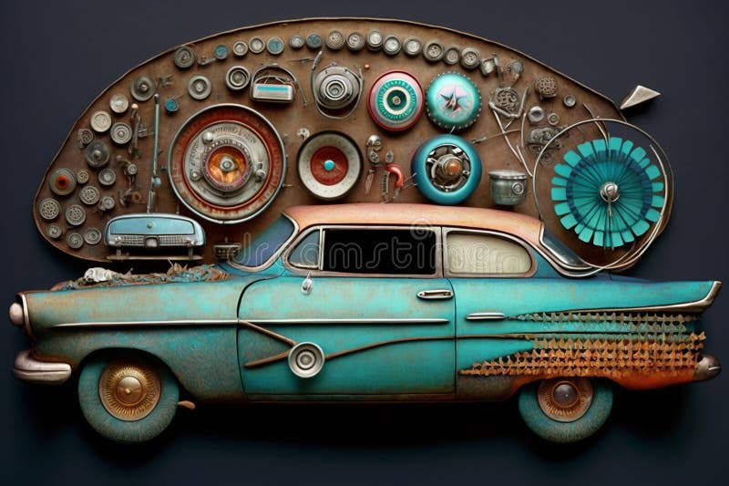 A Generative Ai Creation of Vintage Transportation with Assembled Found ...