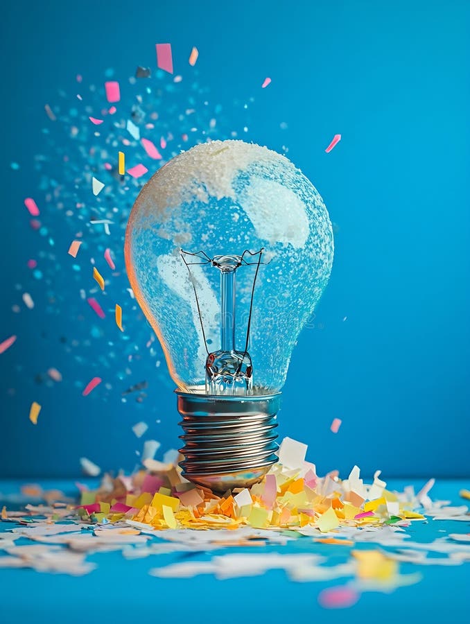 Generative AI Creative Concept of a Light Bulb Exploding with Colorful ...