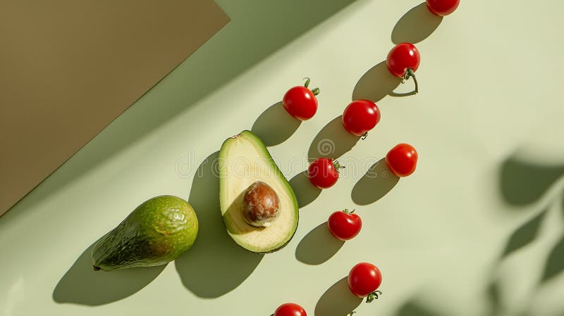 Generative AI Creative Layout Composition Made of Vegetables Cherry Tomato Pepper and Avocado on ...