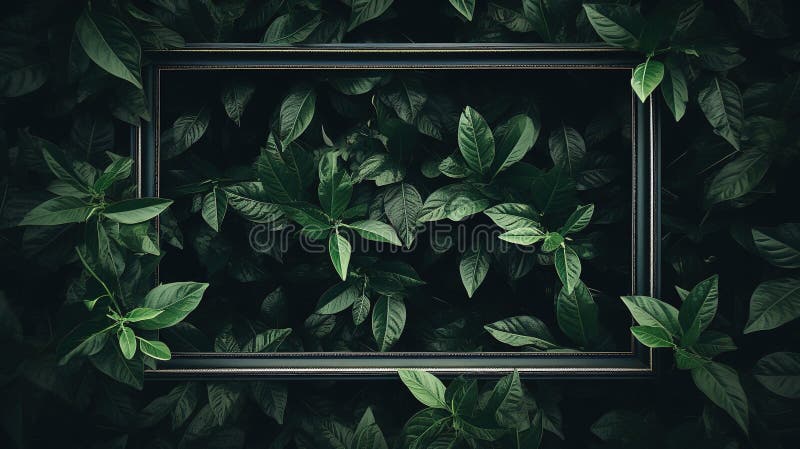 Generative AI, Creative Layout with Green Leaves and Square Frame, Flat ...