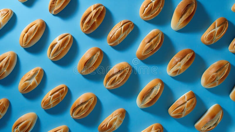 Generative AI Creative Layout Made of Bread on the Blue Background Flat ...