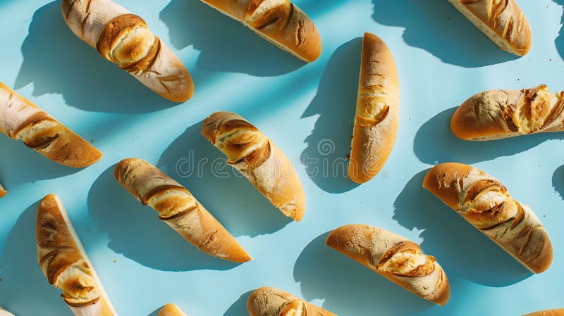 Generative AI Creative Layout Made of Bread on the Blue Background Flat ...