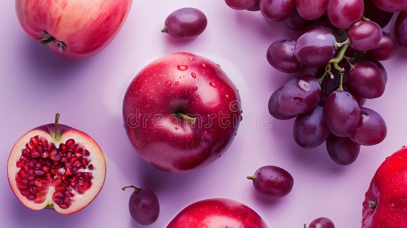 Generative AI Creative Layout Made of Red Apple and Grape Flat Lay Food ...