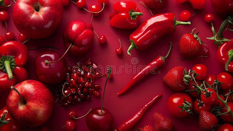 Generative AI Creative Layout Made of Red Apple Red Pepper Red Grape ...