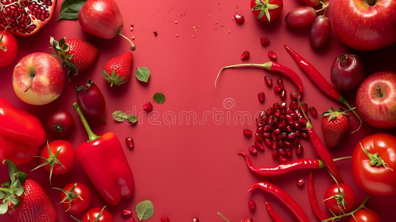 Generative AI Creative Layout Made of Red Apple Red Pepper Red Grape ...