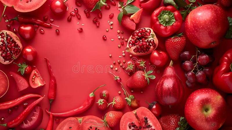 Generative AI Creative Layout Made of Red Apple Red Pepper Red Grape ...