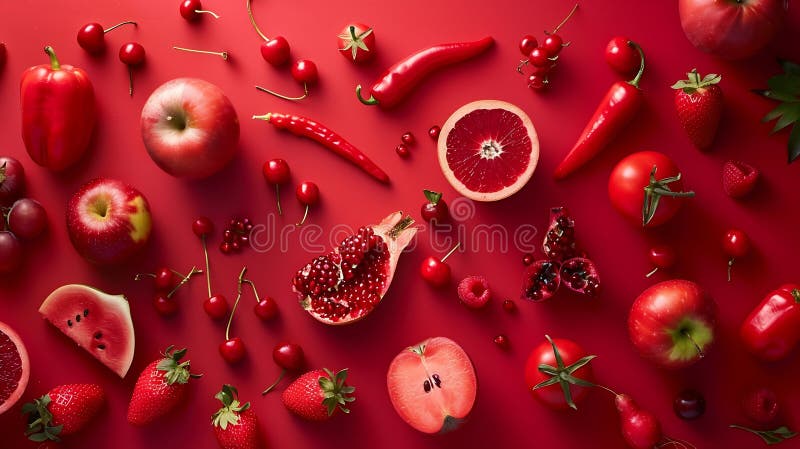 Generative AI Creative Layout Made of Red Apple Red Pepper Red Grape ...
