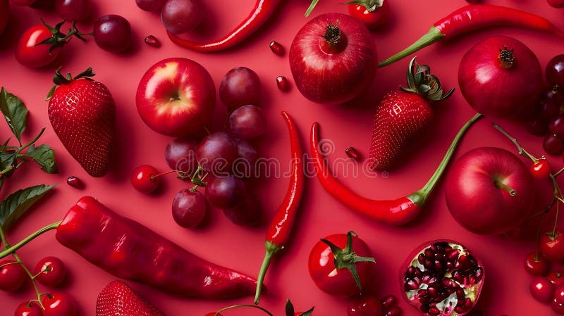 Generative AI Creative Layout Made of Red Apple Red Pepper Red Grape ...
