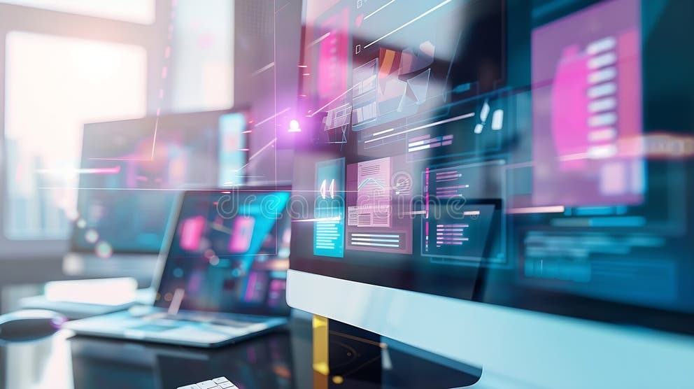 Generative AI Creative Web Design Studio with Flying Web Page Layout ...