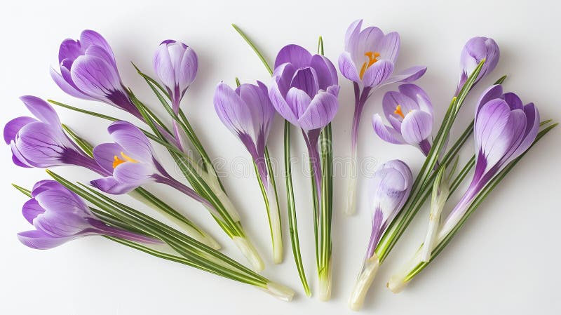 Generative AI Crocus Spring Flowers Lilac Crocuses on Stem with Leaves ...