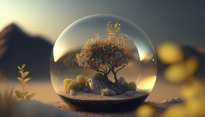 Generative AI of a Crystal Ball with a Tree in it Stock Illustration ...