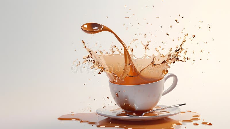 Generative AI Cup of Coffee with a Splash Drop Fly with Saucer and ...