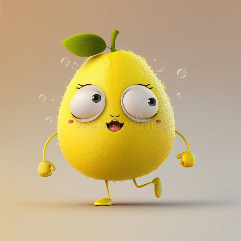 Cute Cartoon Lemon Character , Generative AI Stock Illustration ...