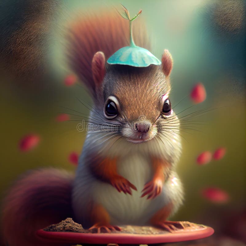Generative AI: Cute Fantasy Squirrel Smiling Stock Illustration ...