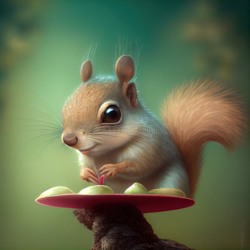Generative AI: Cute Fantasy Squirrel Smiling Stock Illustration ...