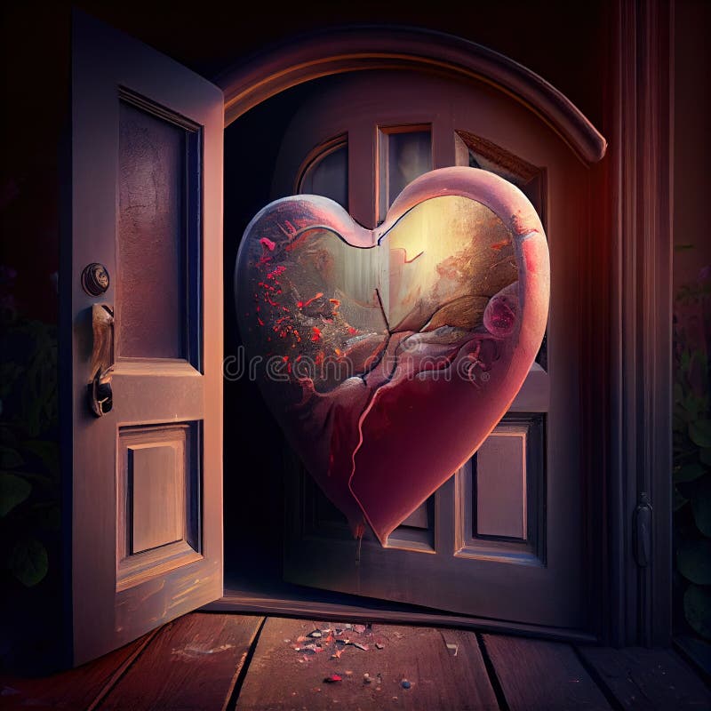 Generative AI: Cute Heart Going through a Door with Dream Landscape ...