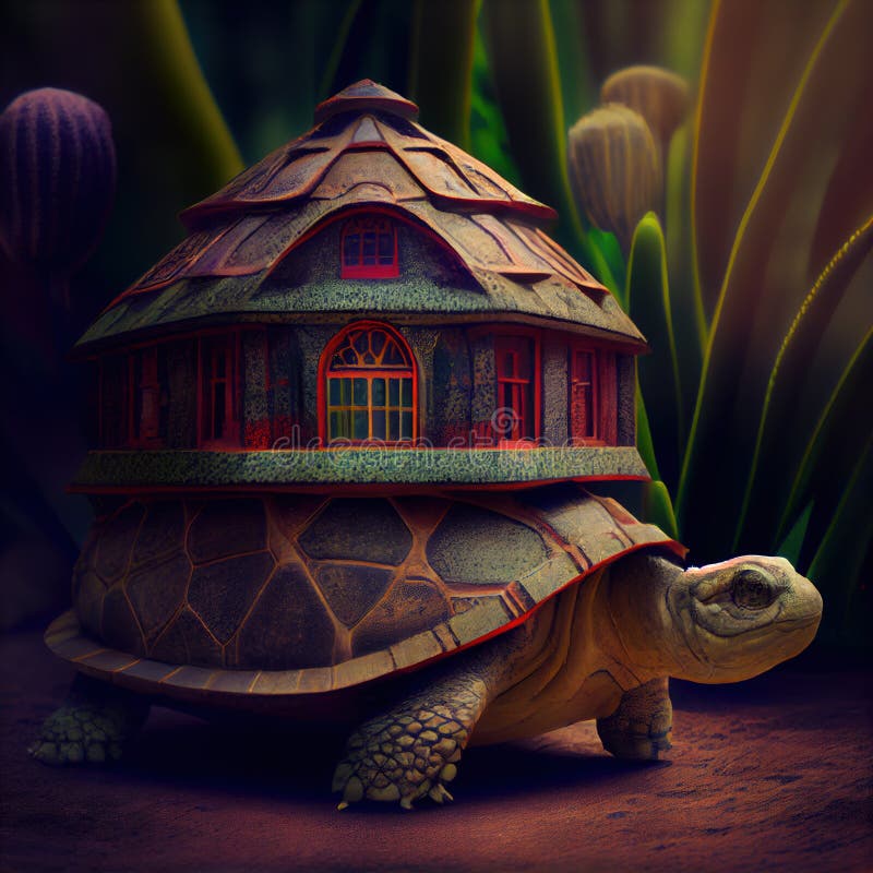 Generative AI: Cute House on a Turtle in a Forest with Lake and Moss ...