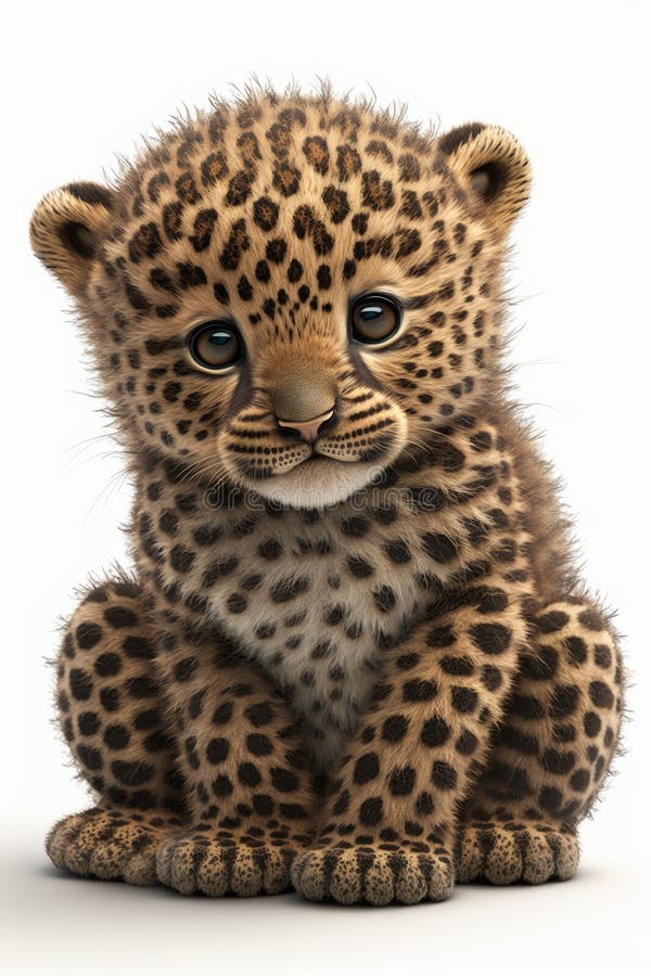 A Little Leopard Cub Isolated on White Background Stock Illustration ...