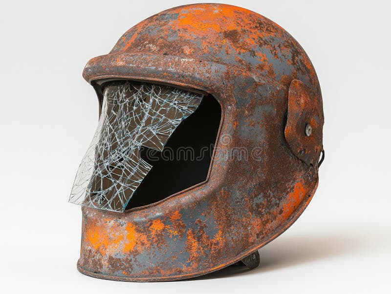 Damaged Helmet with a Broken Face and a Hole in the Side Lying on a ...