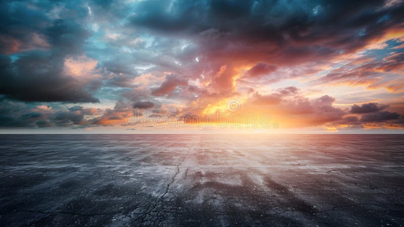 Generative AI Dark Concrete Floor Background with Dramatic Sky Clouds ...