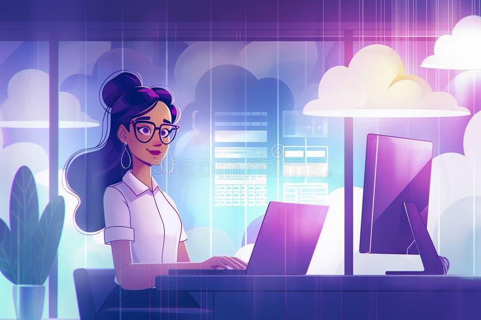 Data Center Female Programmer Using Laptop Computer, Maintenance it Specialist. in Cloud ...