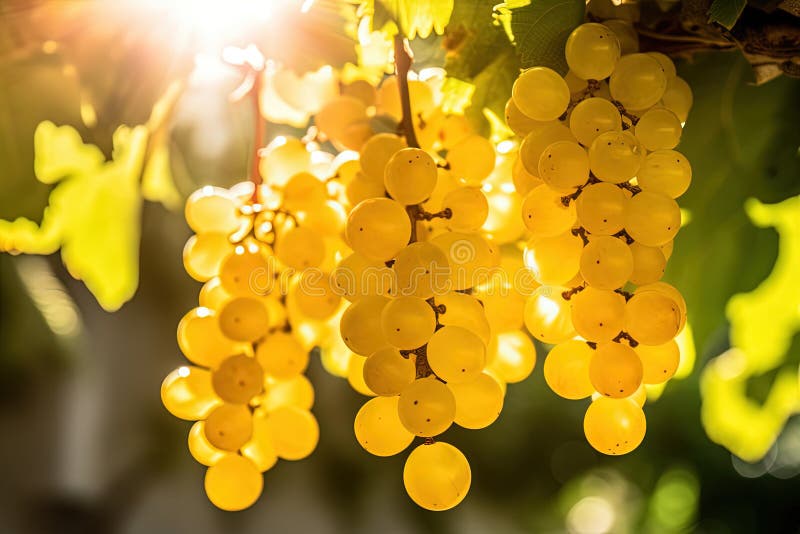 Generative AI. Defocus Ripe Yellow Grape in Vineyard Stock Illustration ...