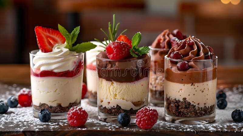 Generative AI Delicious Assortment of Desserts on a Restaurant Table ...