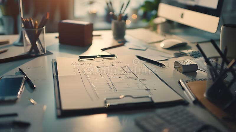 Generative AI Developer Workplace Open Notepad with Hand Drawn Website ...