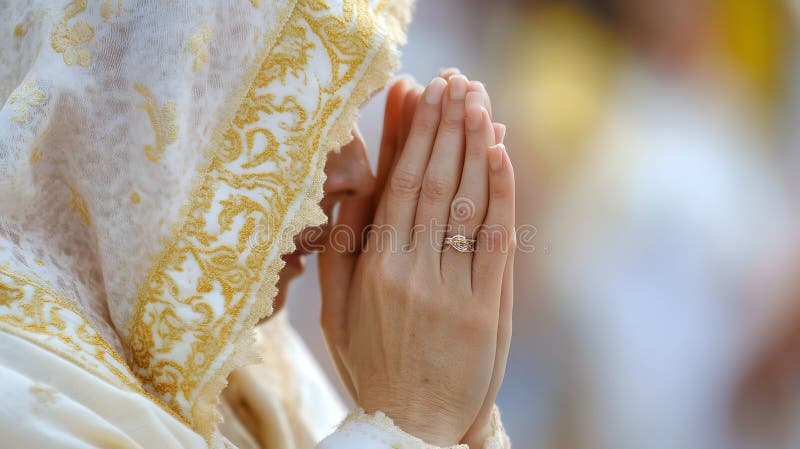 Generative AI Devout Individual Engaged in Prayer with Hands Clasped ...