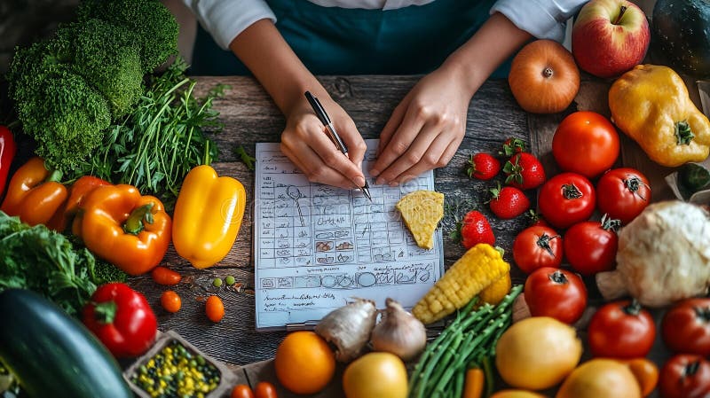 Generative AI Dietitian Writing a Diet Plan View from Above on the ...